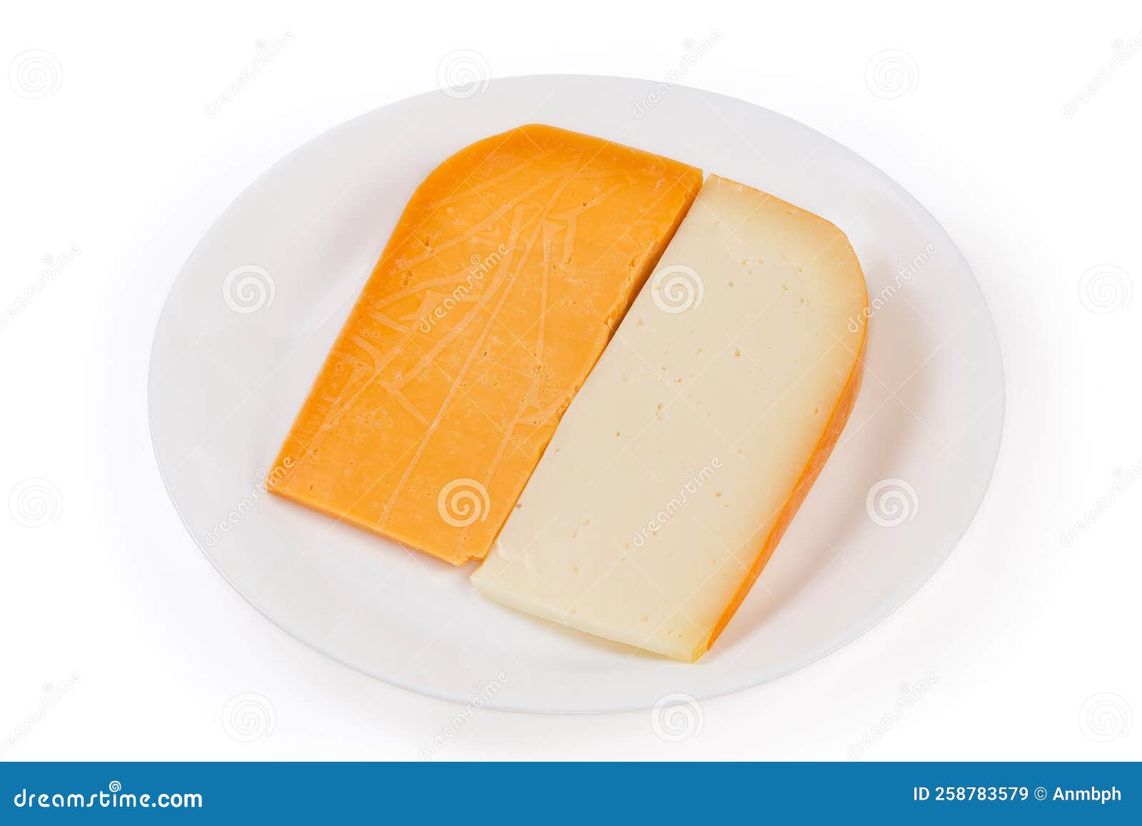 Two Different Semi-hard Cheese on Dish on White Background Stock Image ...
