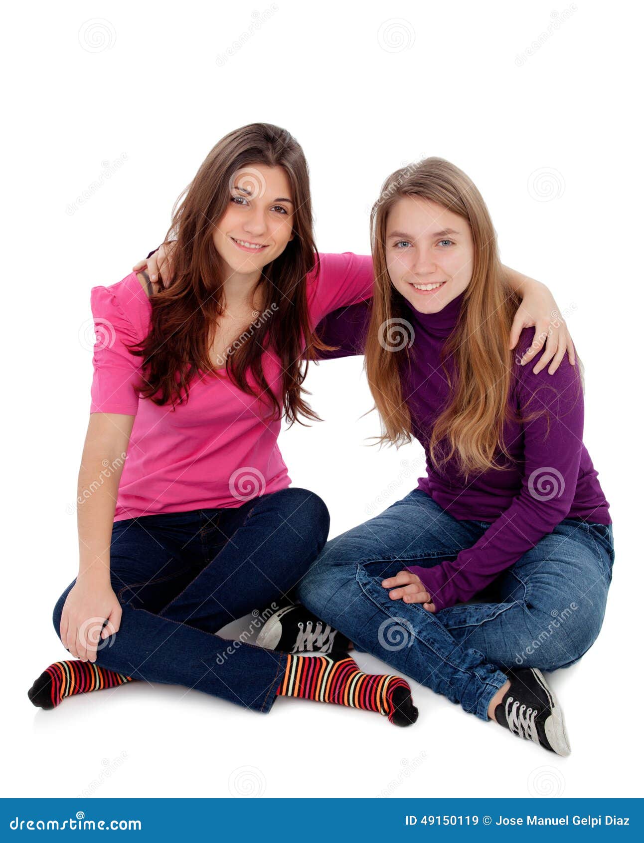 Two Different Sisters Sitting On The Floor Stock Image Image Of