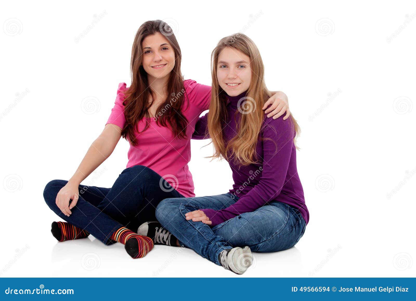 Two Different Sisters Sitting on the Floor Stock Photo - Image of ...