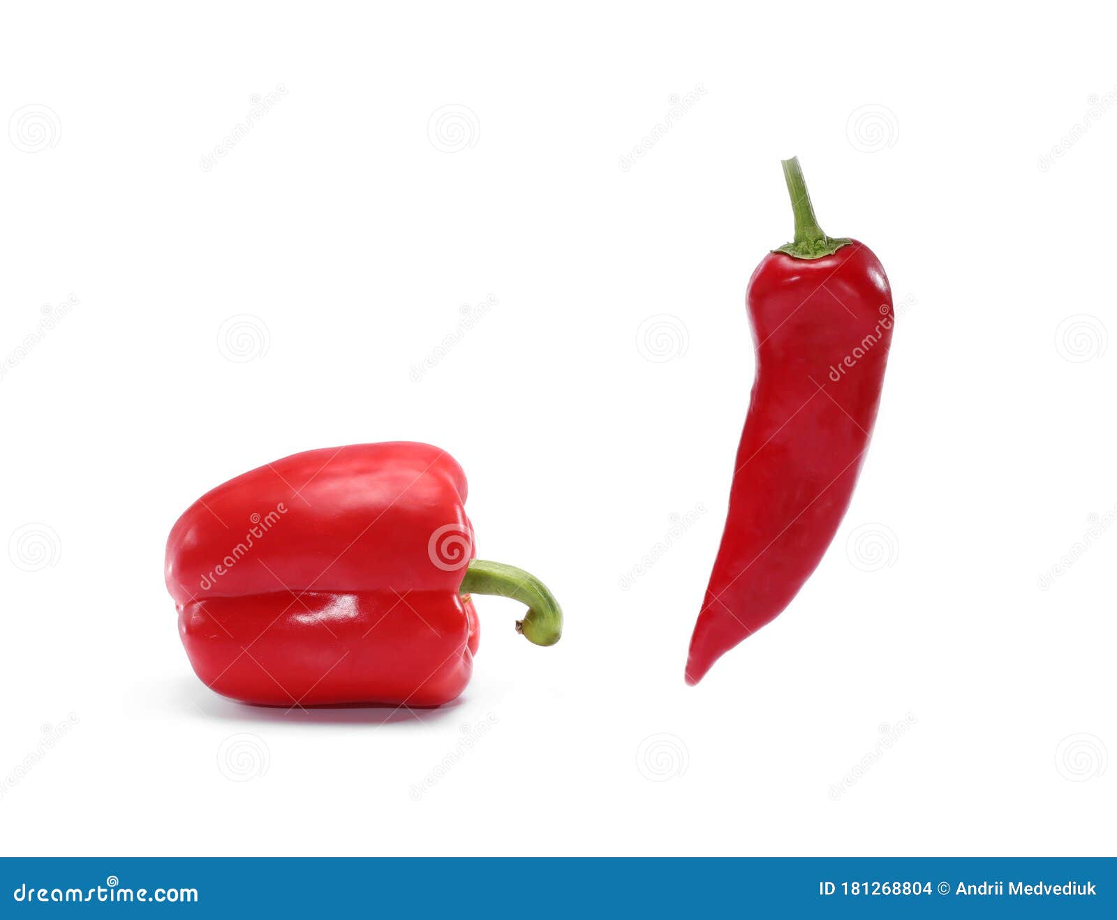 Two Different Types of Fresh Red Peppers Isolated on a White Background ...