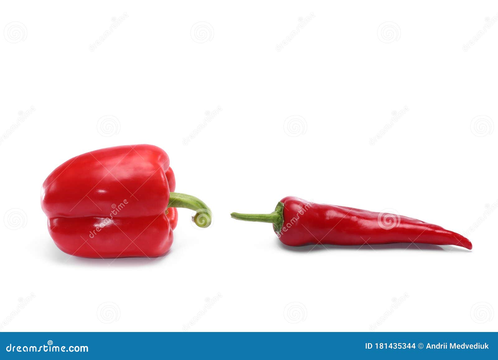 Two Different Types of Fresh Red Peppers Isolated on a White Background ...
