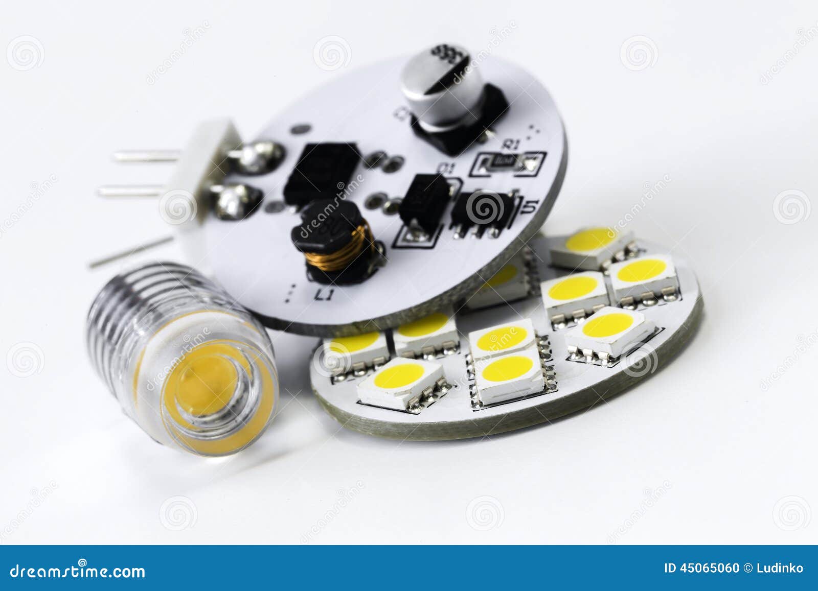 Two Different Types of G4 LED Bulbs and Electronics Side of Led Stock ...
