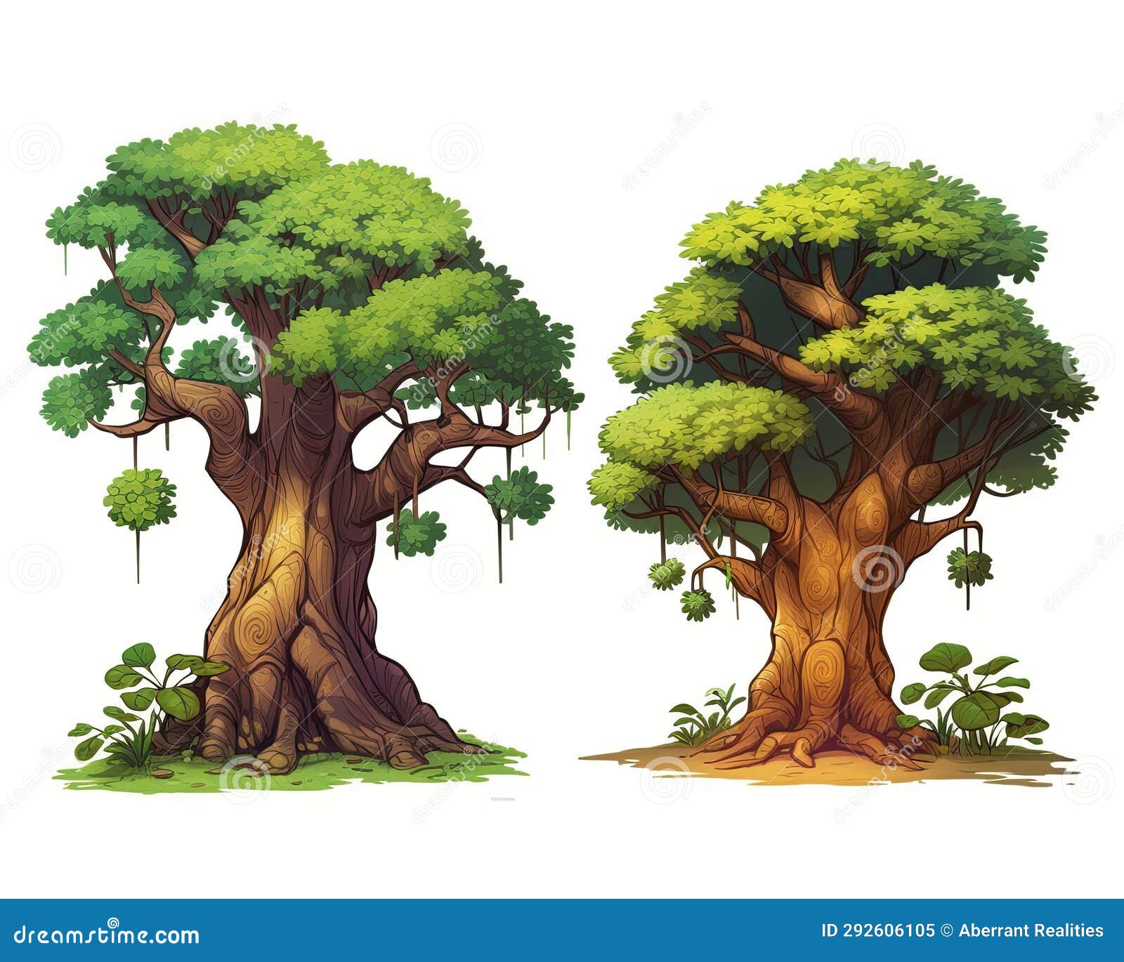 Two Different Types of Trees on a White Background Stock Illustration ...