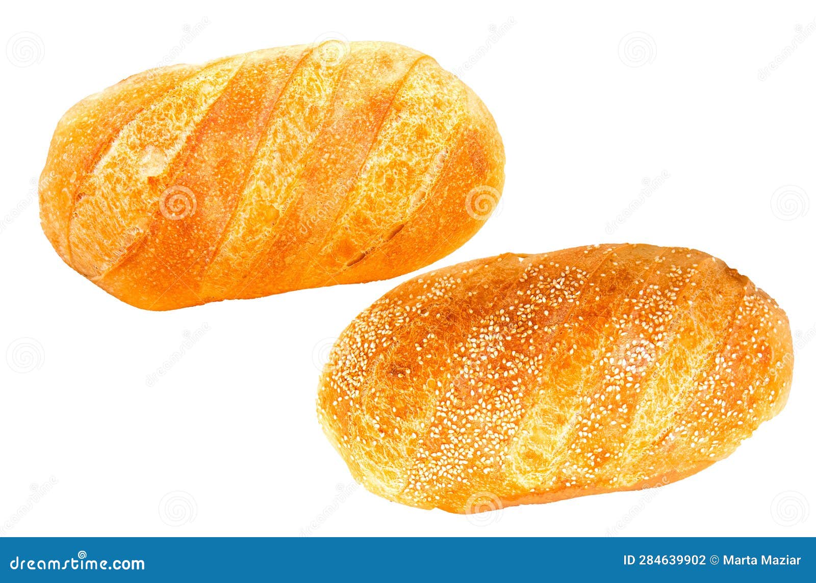 Two Different Types of White Bread Isolated on White Background Stock ...