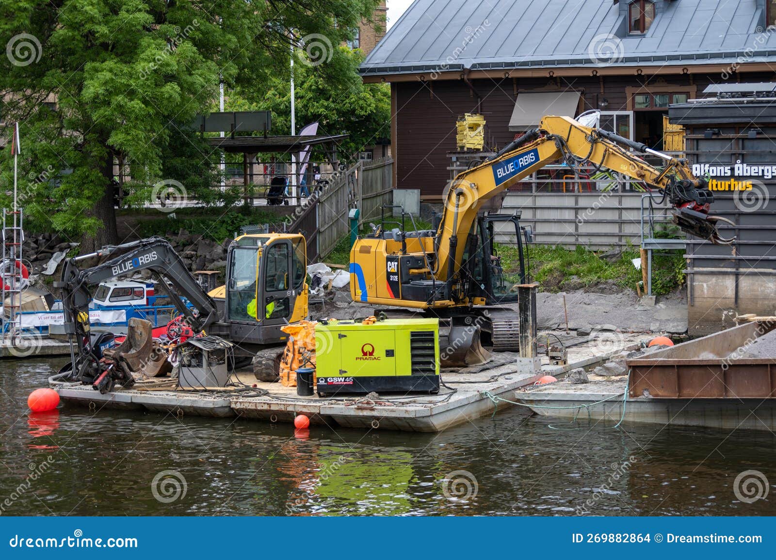 Two Diggers on Araft in the River.. Editorial Stock Image - Image of ...