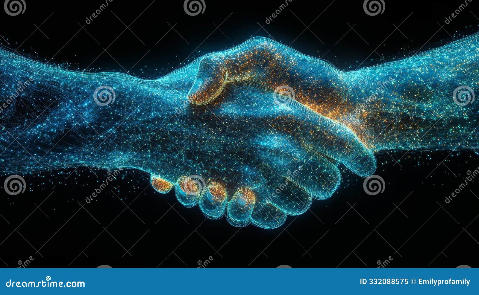 Two Digital Hands Shaking in a Glowing Abstract Representation of ...