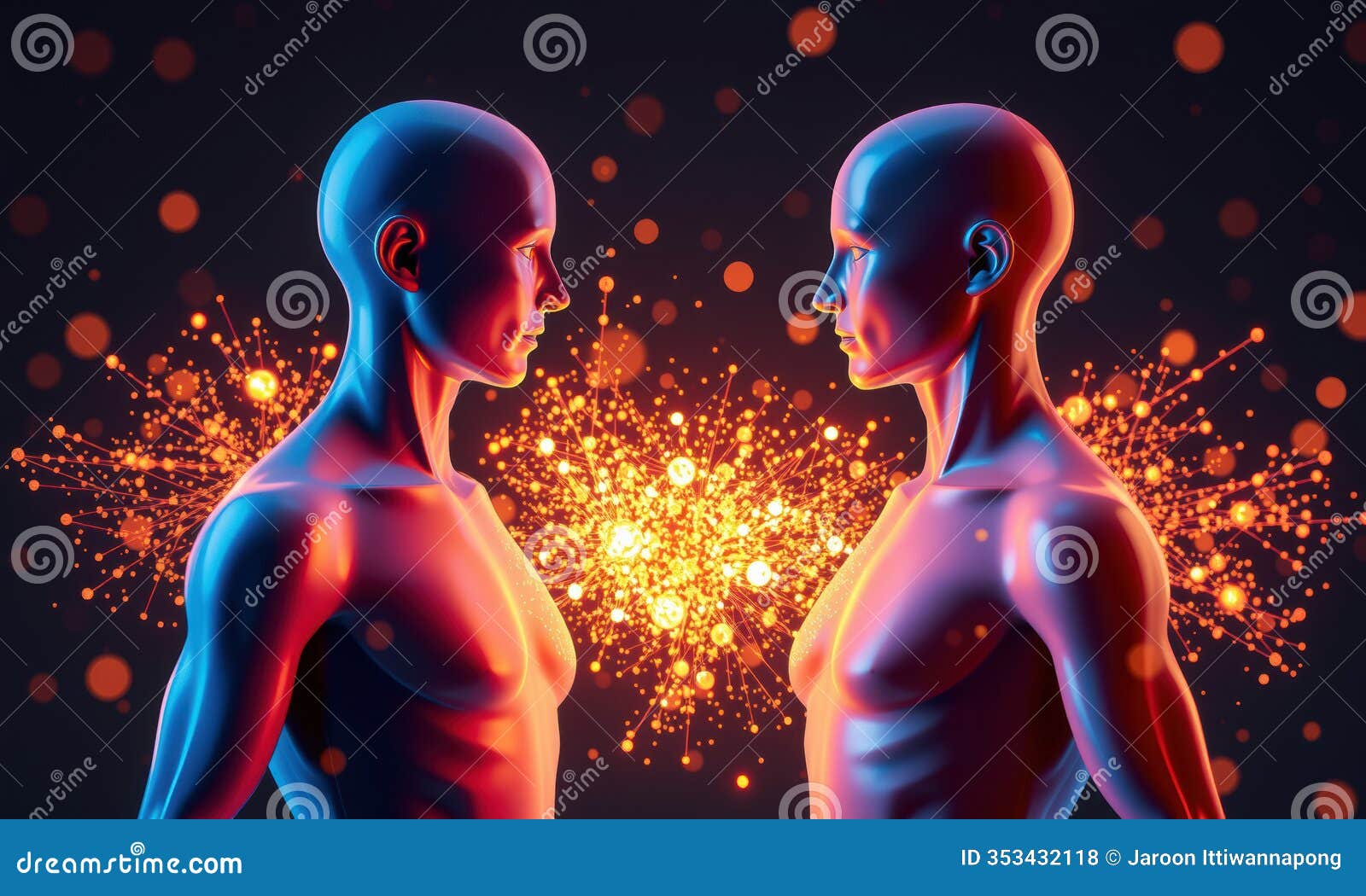 Two Digital Human Figures Facing Each Other with Vibrant Colors and ...