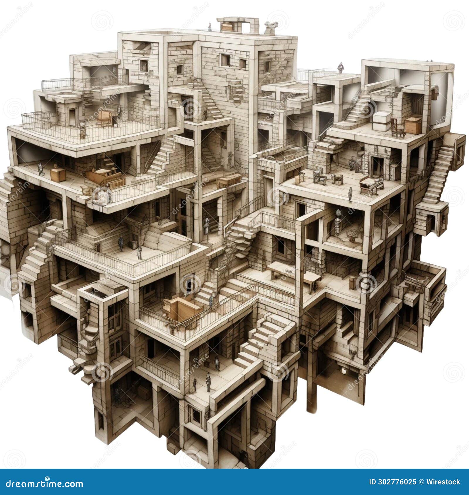 Two-dimensional Maze Drawing Featuring a Building on a White Paper ...