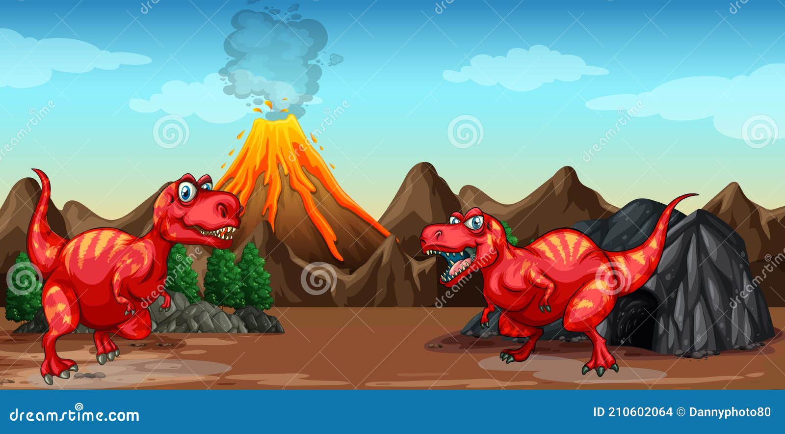Two Dinosaurs Cartoon Character in Nature Scene Stock Vector ...
