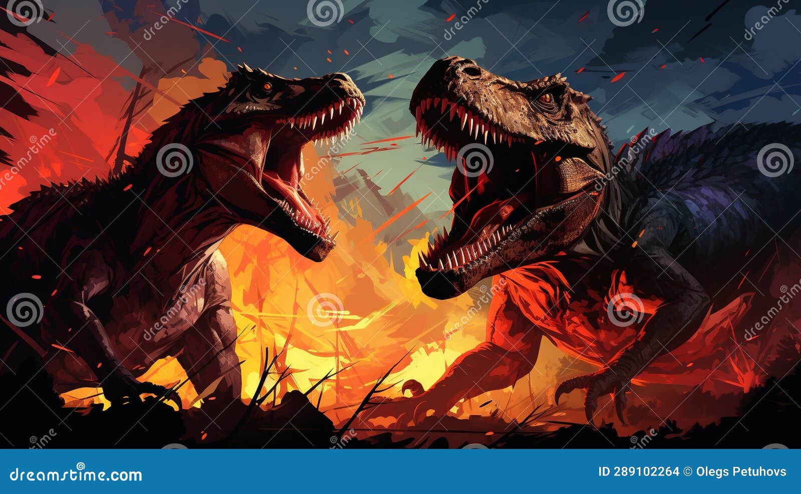 Dinosaurs T Rex On Fire, Animals, Reptiles & Amphibians Royalty-Free ...