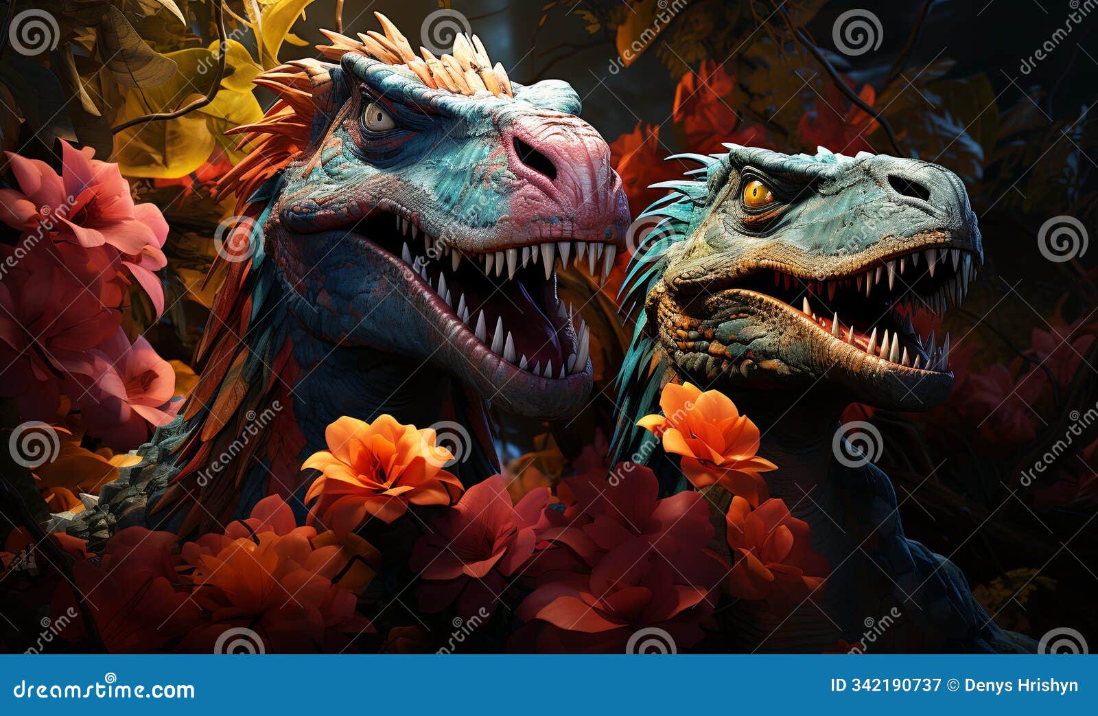 Two Dinosaurs Standing Together Stock Image - Image of reptiles, couple ...