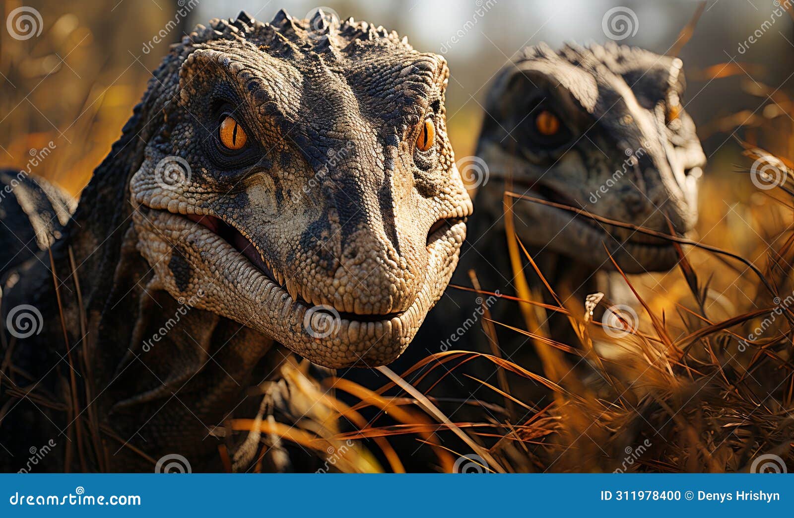 Two Dinosaurs Standing Together Stock Photo - Image of historical ...