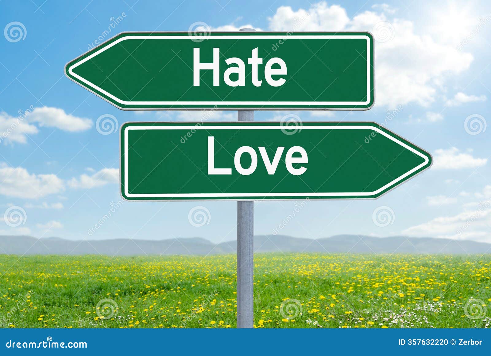 Two Direction Signs - Hate or Love Stock Photo - Image of road, words ...
