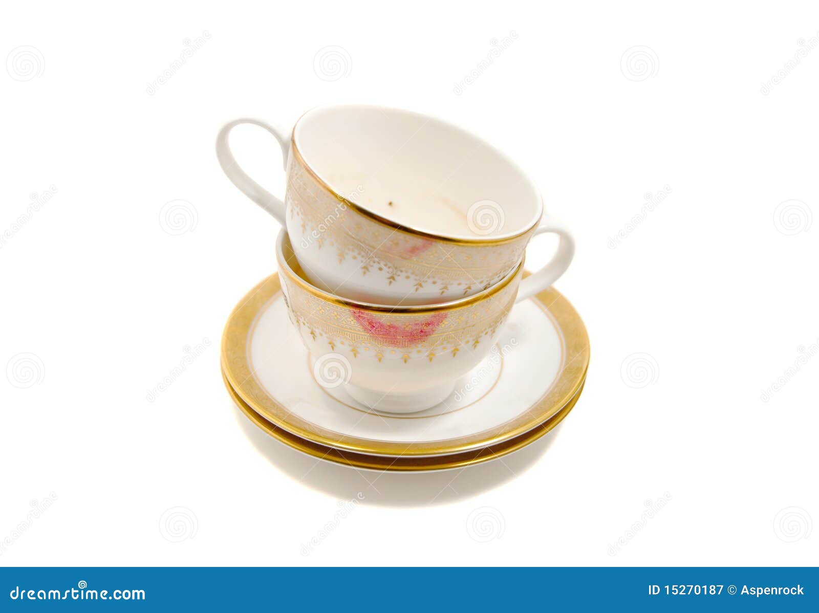 Two Dirty Tea Cups and Saucer Stock Image - Image of bone, isolated ...