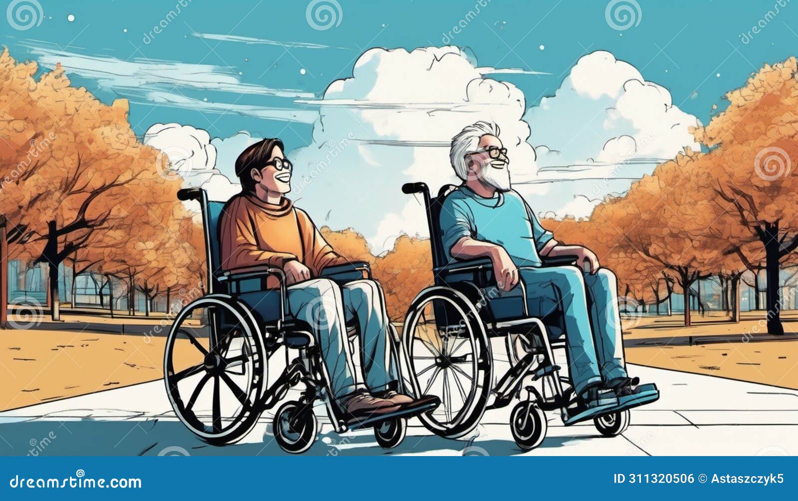 Two Disabled People on Wheelchairs. Stock Illustration - Illustration ...