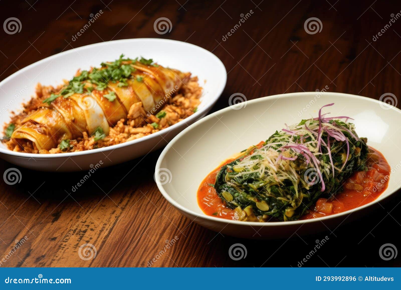 Two Dishes from Different Cuisines Placed Side by Side Stock Photo ...
