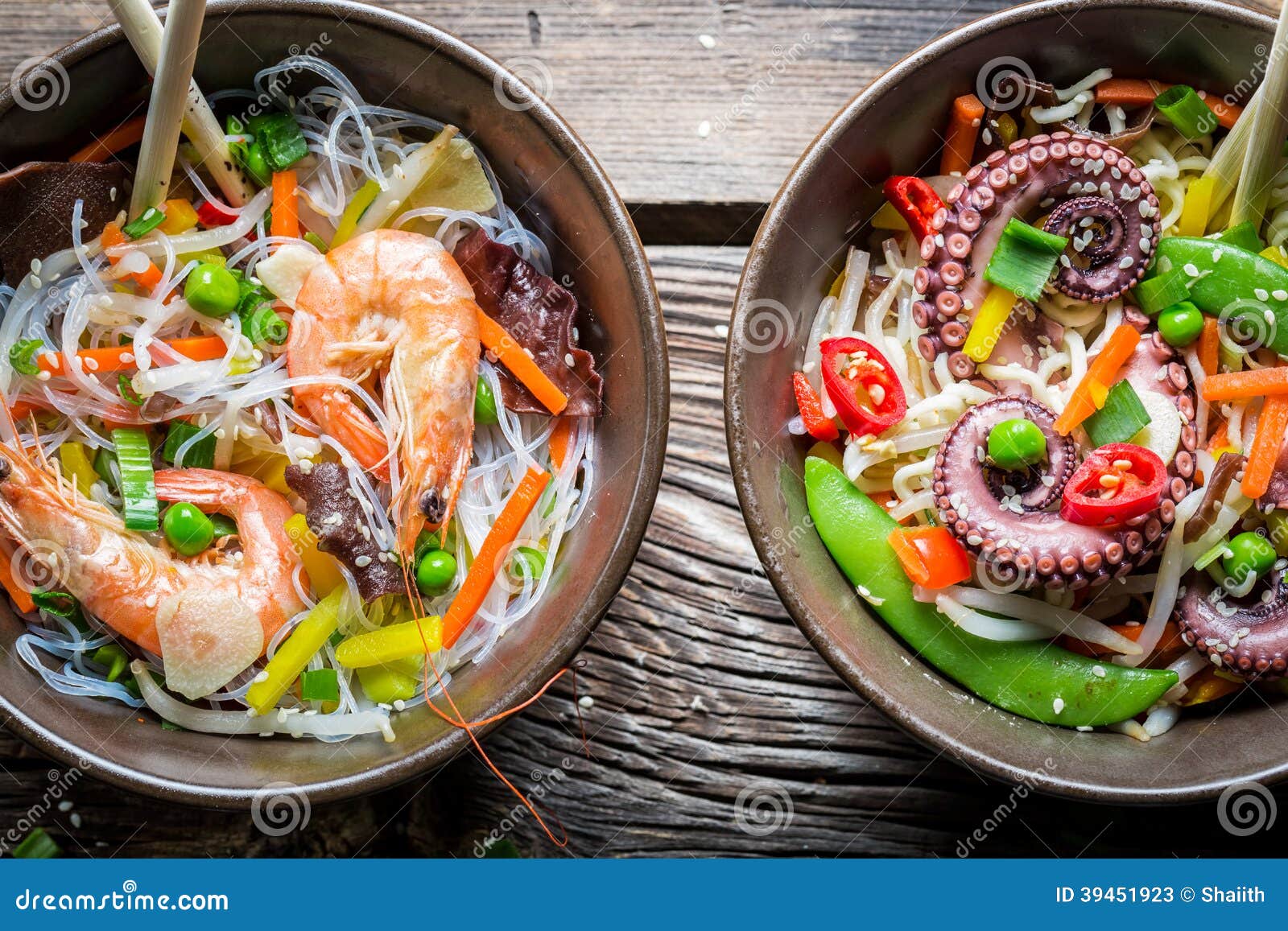 Two Dishes with Vegetables and Seafood Stock Image - Image of chili ...