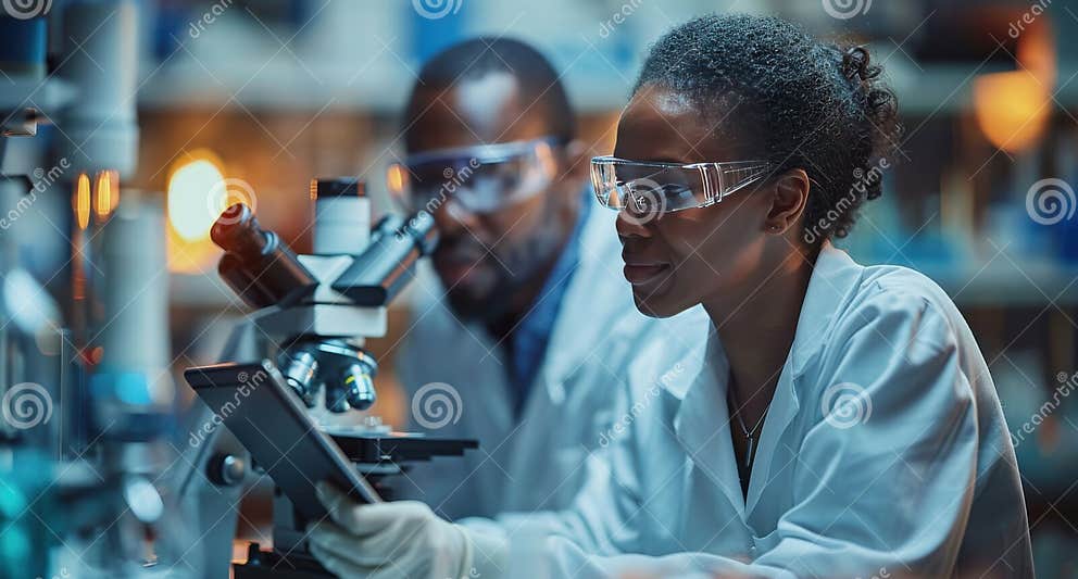 Two Diverse Scientists Collaborate on Data Analysis in a Laboratory ...