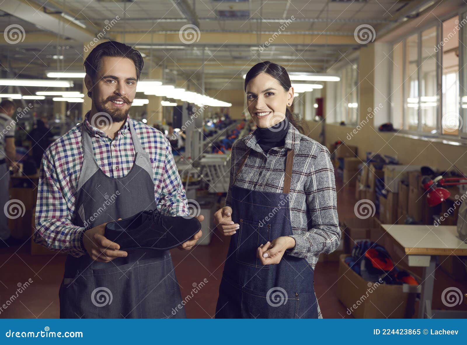 Two Diverse Shoemaker in Uniform Smiling Posing for Camera with ...