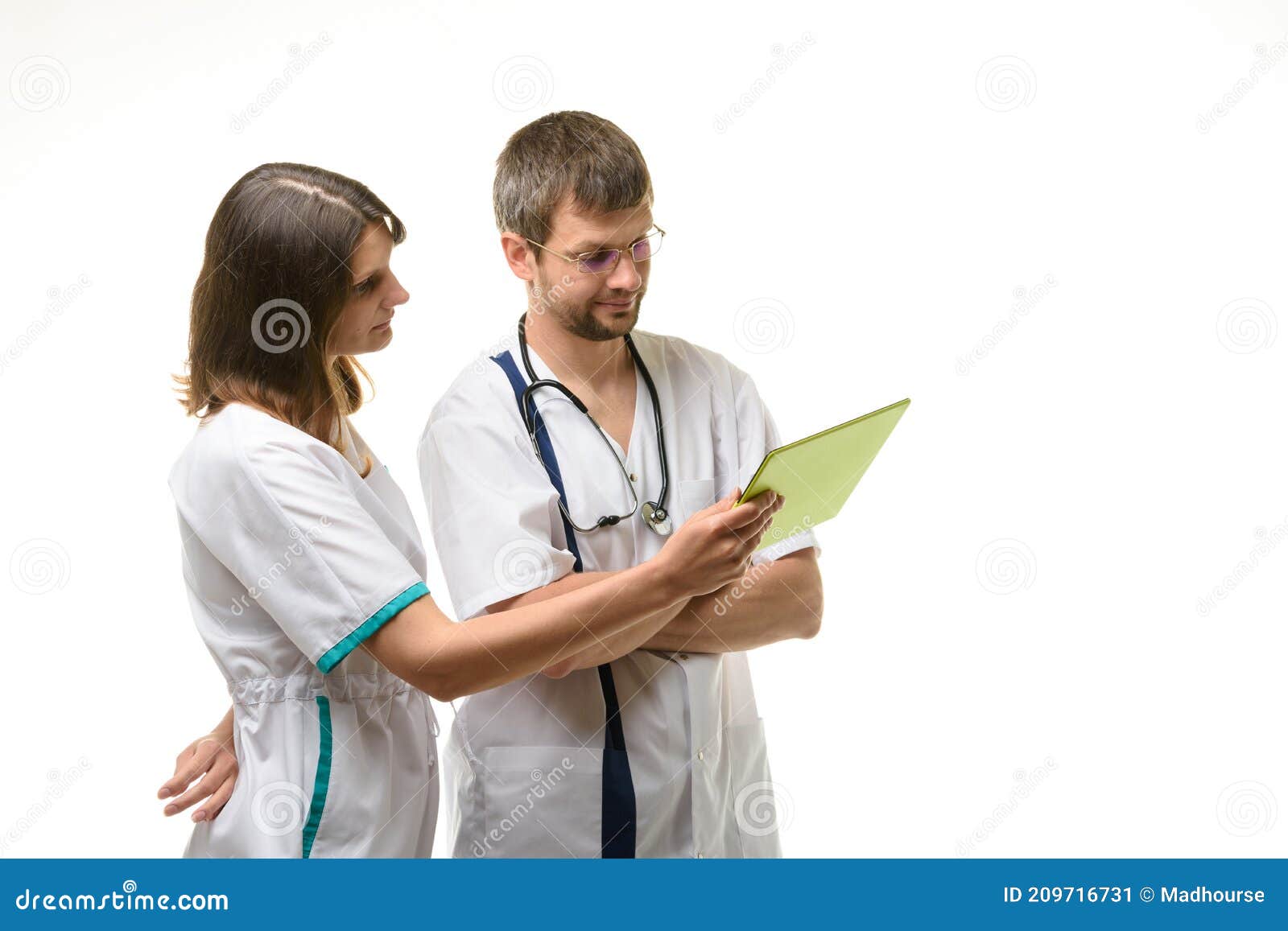 Two Doctors Discussing Test Results Isolated on White Background Stock ... Two Doctors Discussing Test Results Isolated on White Background Stock ...