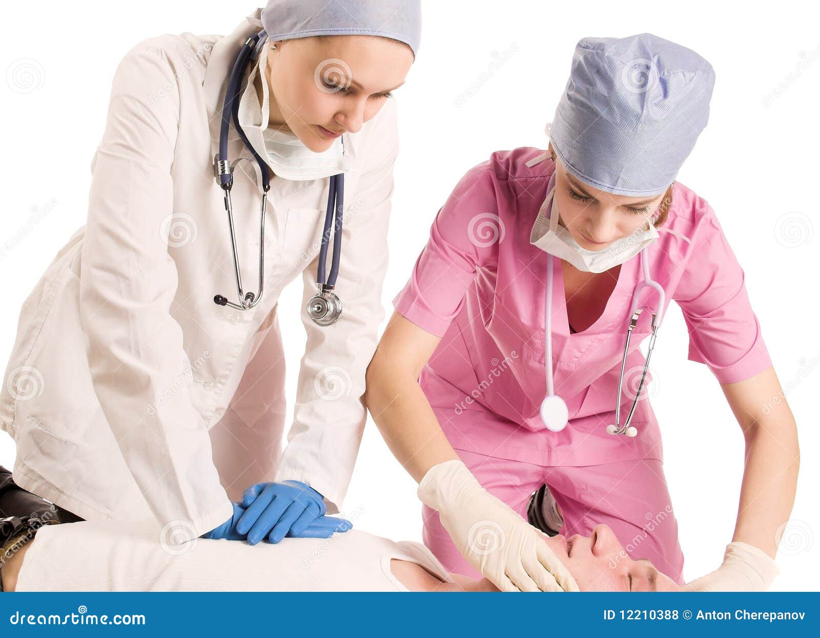 Two doctors help patient stock photo. Image of nurse - 12210388