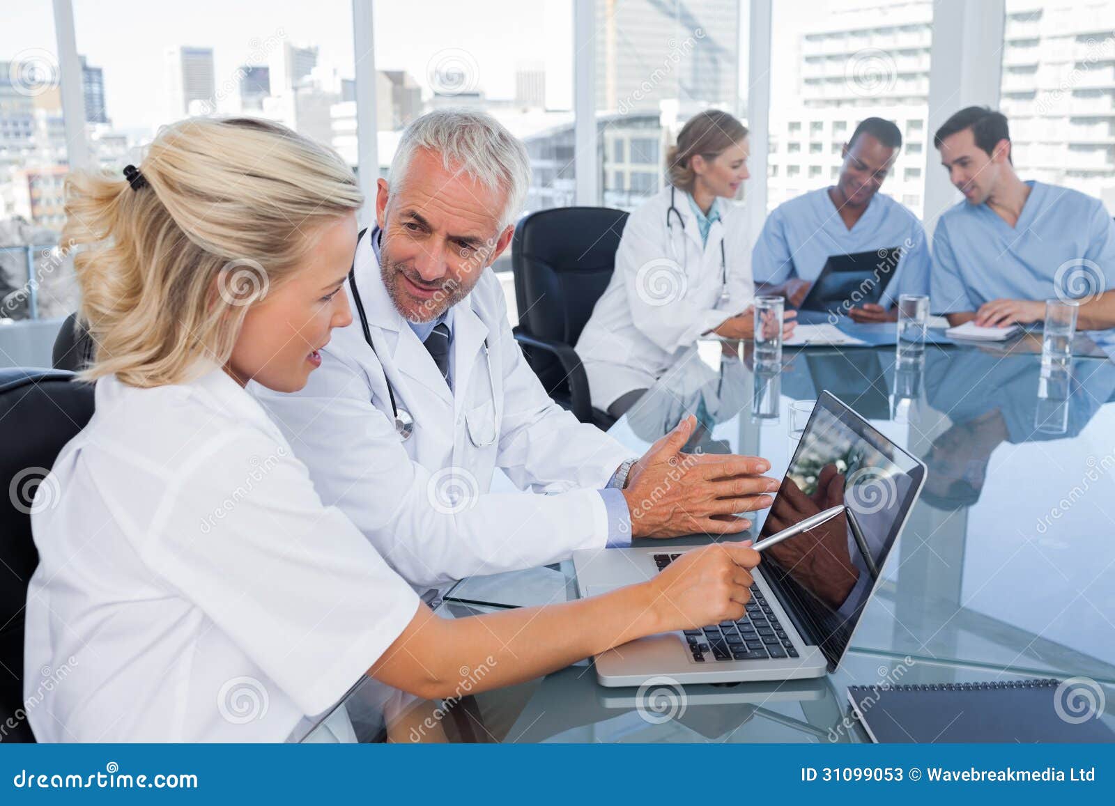 Two doctors with a laptop stock image. Image of adult - 31099053