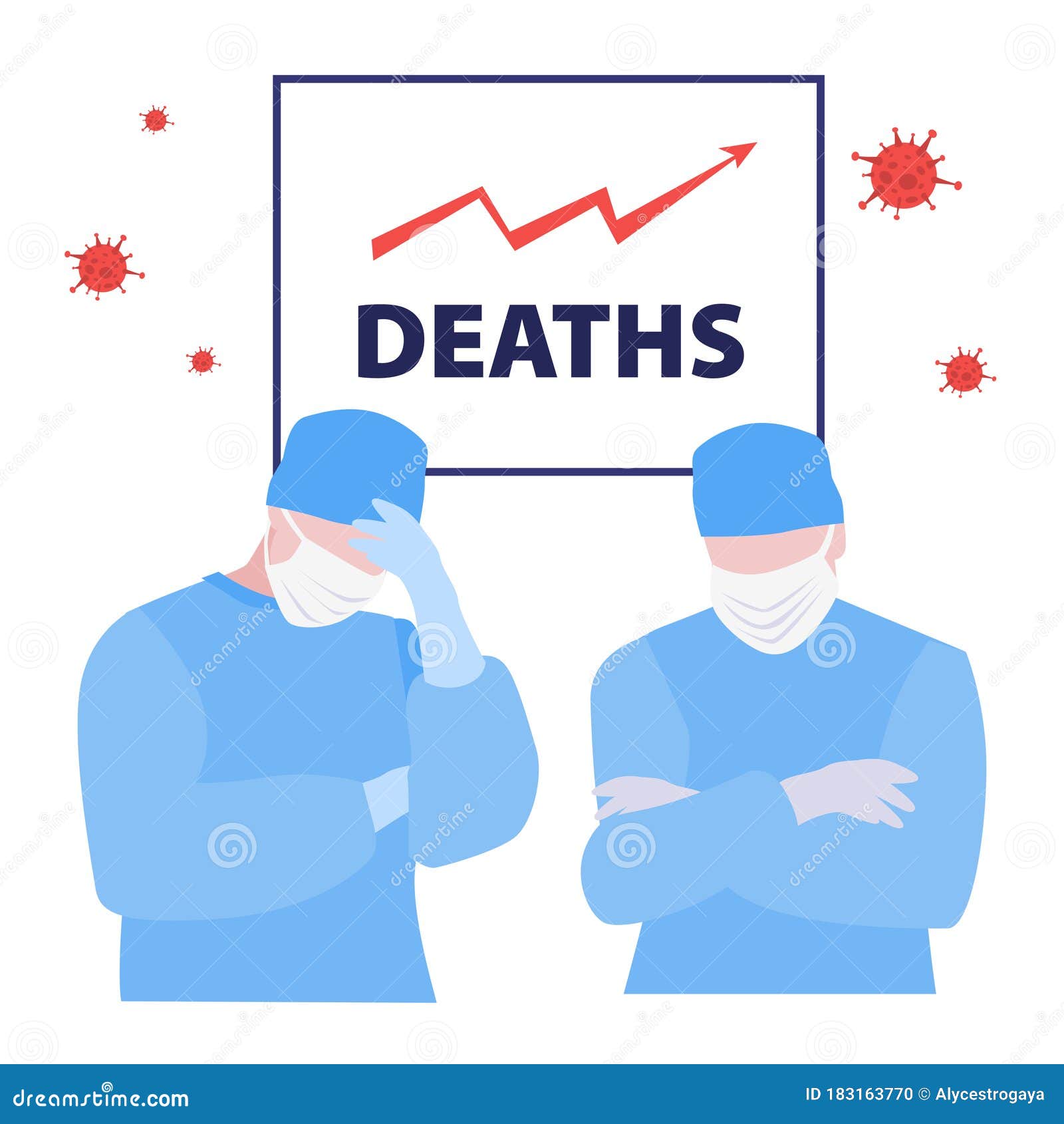 Vector Illustration of Two Doctors in Masks with Up Arrow Graph ...