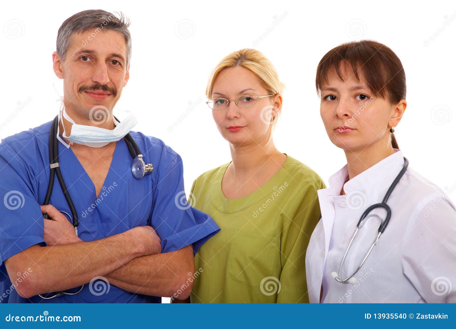 Two doctors and nurse stock photo. Image of mask, people - 13935540