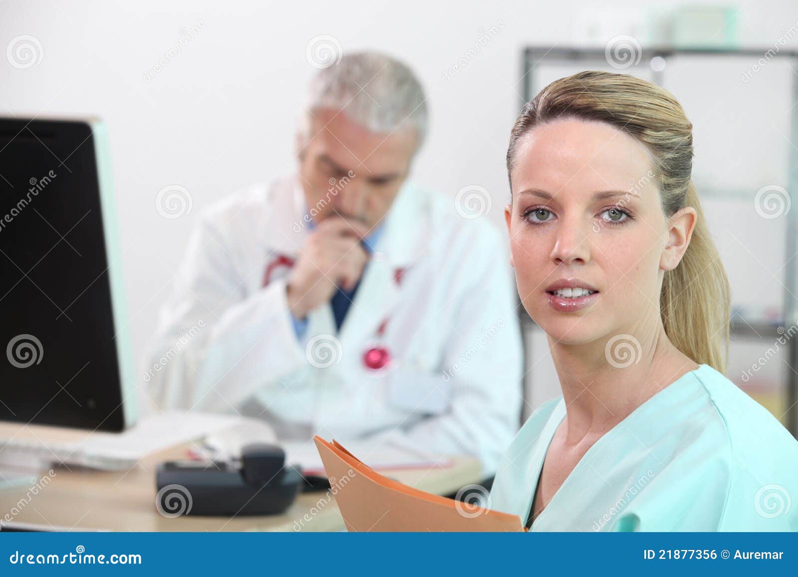 Two Doctors at Reception Desk Stock Photo - Image of laboratory ...