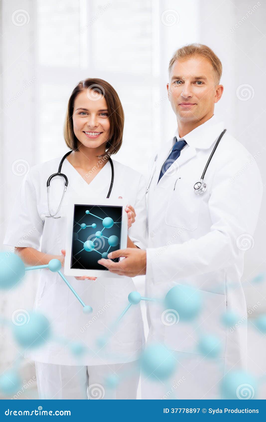 Two Doctors Showing Tablet Pc with Molecules Stock Image - Image of ...