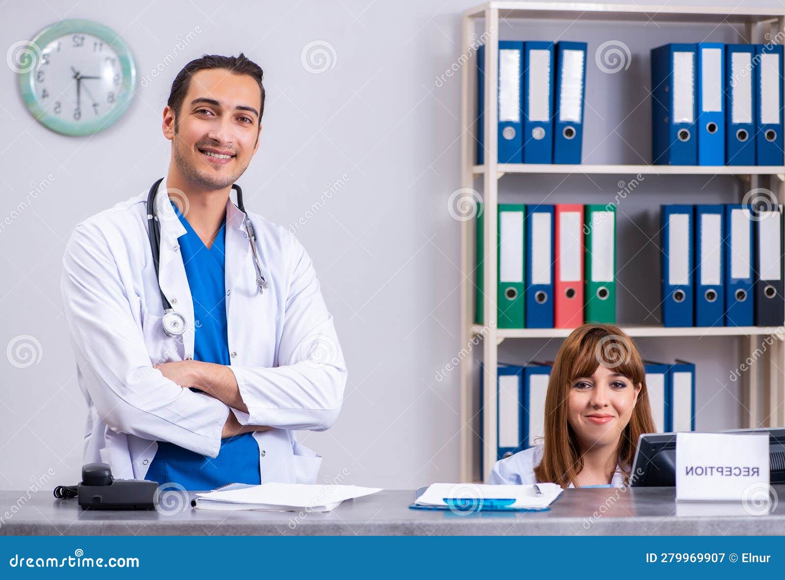 Two Doctors Working at the Reception in the Hospital Stock Image ...