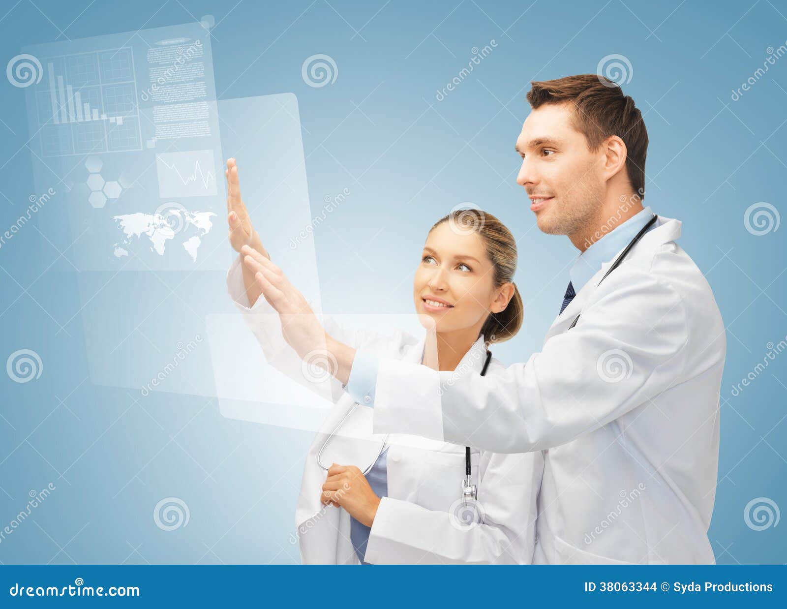 Two Doctors Working with Virtual Screen Stock Photo - Image of digi ...