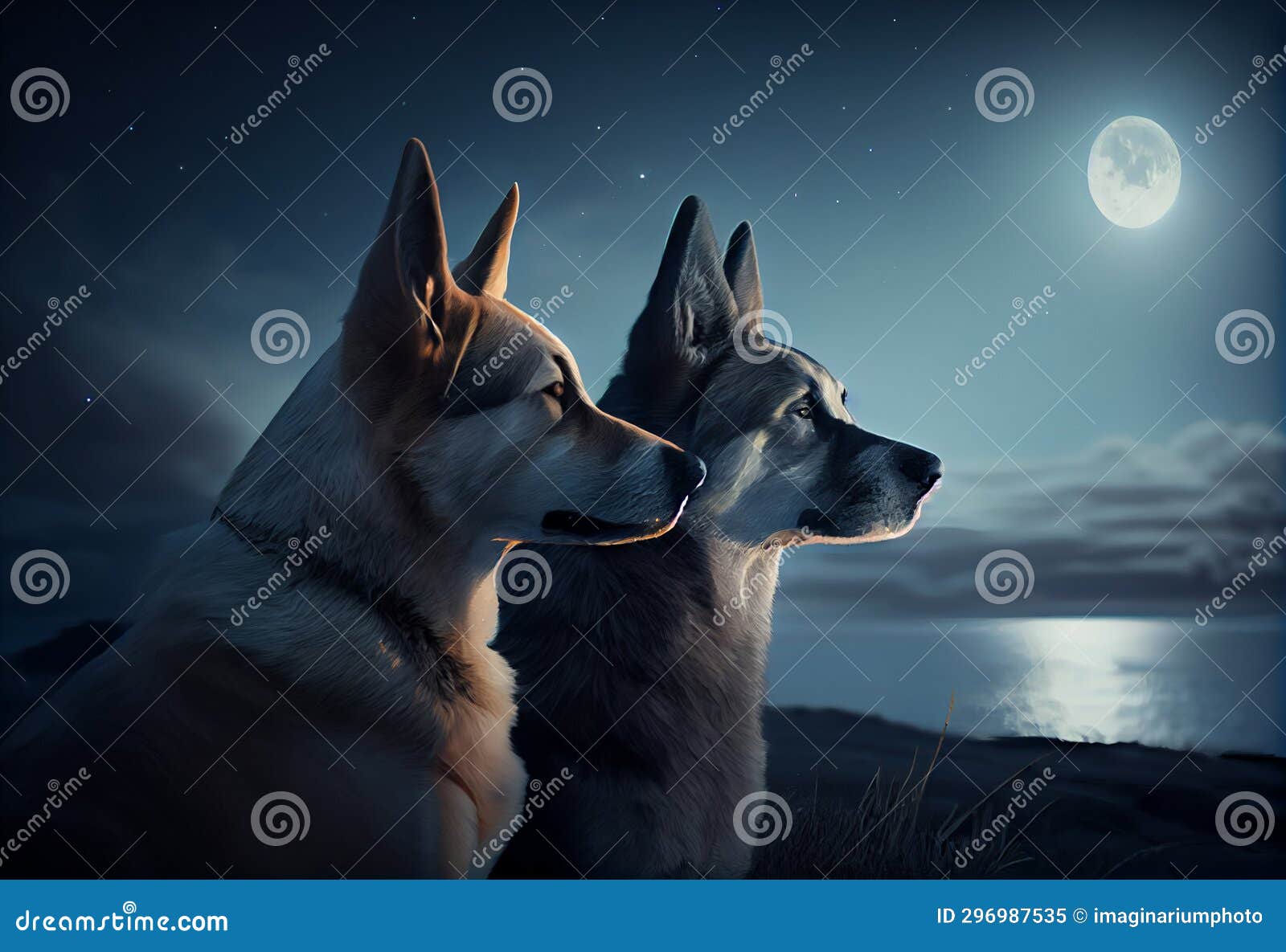 Two Dogs Looking at the Moon Stock Image - Image of moonlight, gazing ...