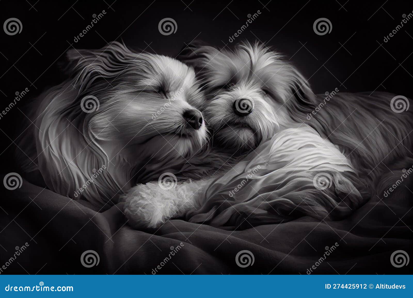 Two Dogs Napping Together on a Fluffy Bed, with Their Legs Intertwined ...
