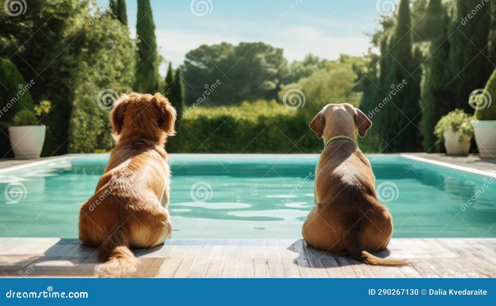 Two Dogs Sitting on the Edge of the Swimming Pool Stock Illustration ...