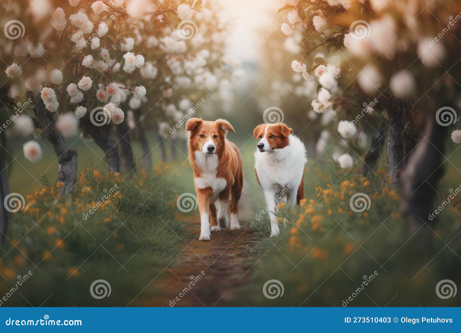 Two Dogs are Standing in the Middle of a Path in the Woods Stock Image ...