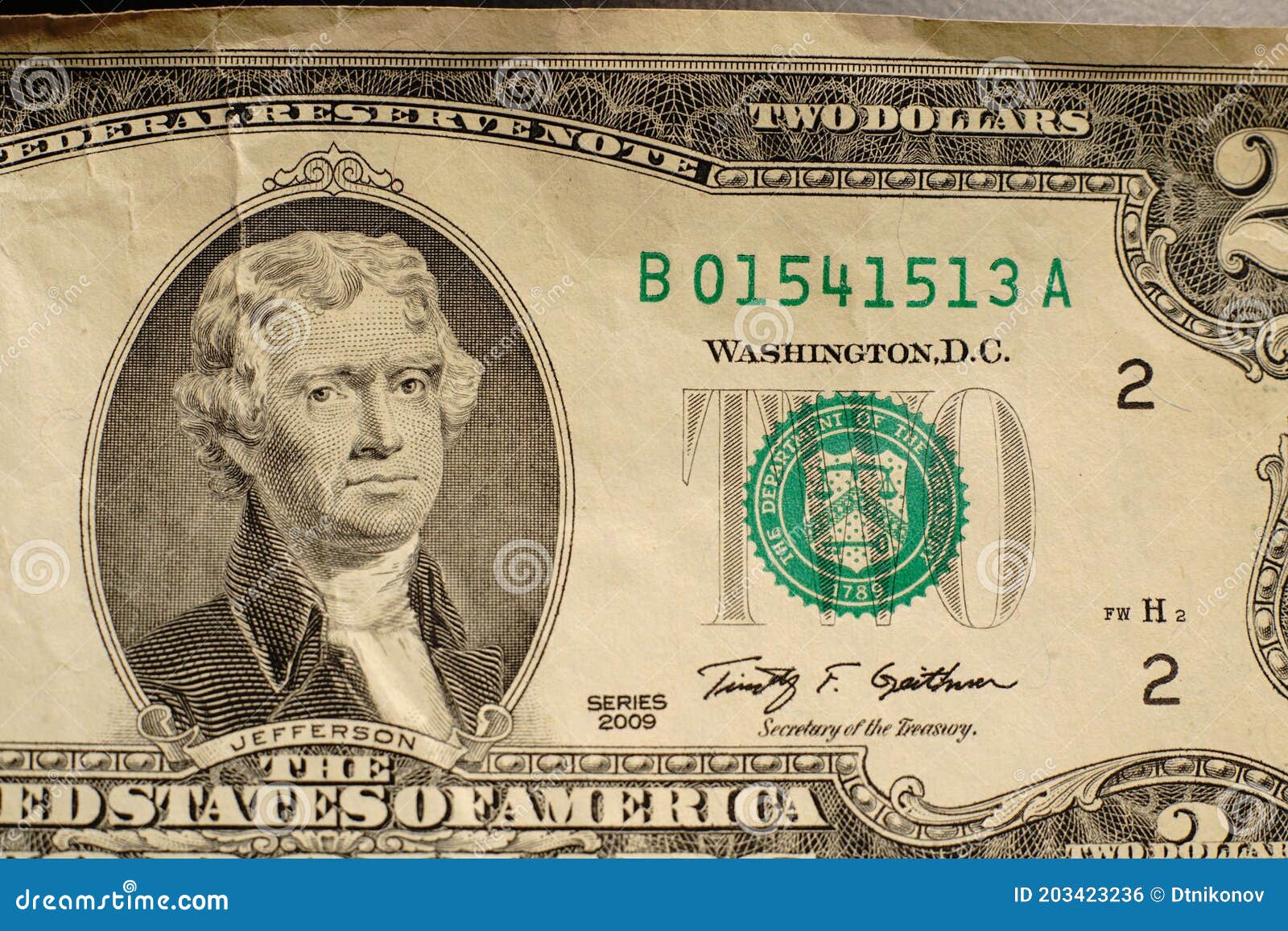 A Two-dollar Bill. with Drawings on the Banknote Itself. Stock Photo ...