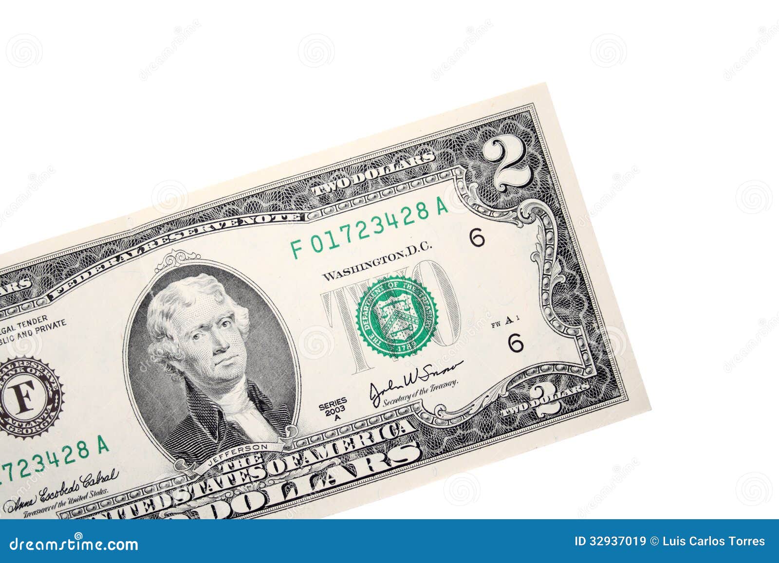 Two dollars bill stock image. Image of wealth, bill, paper - 32937019
