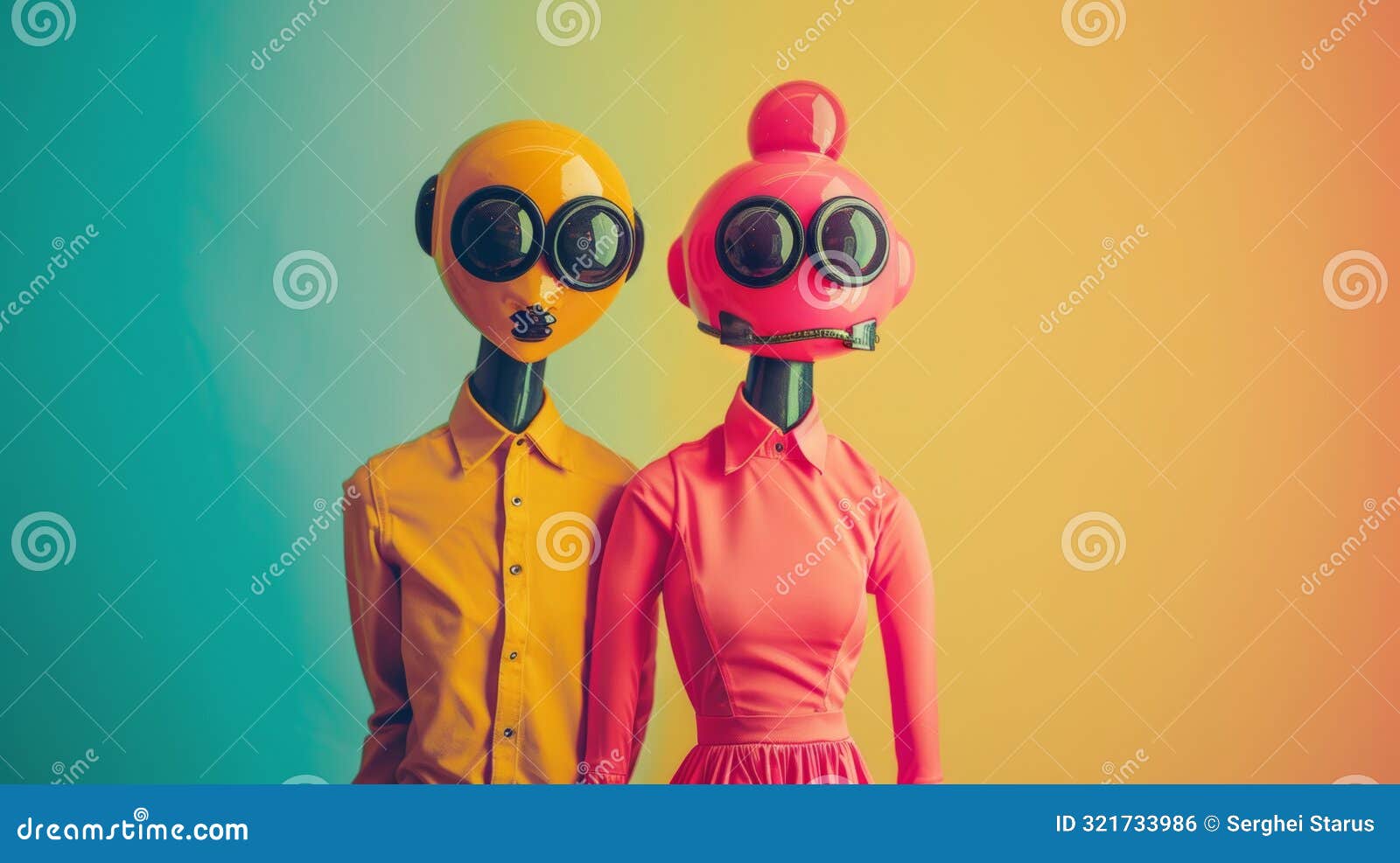 Two Dolls Dressed in Bright Colors Standing Next To Each Other, AI ...