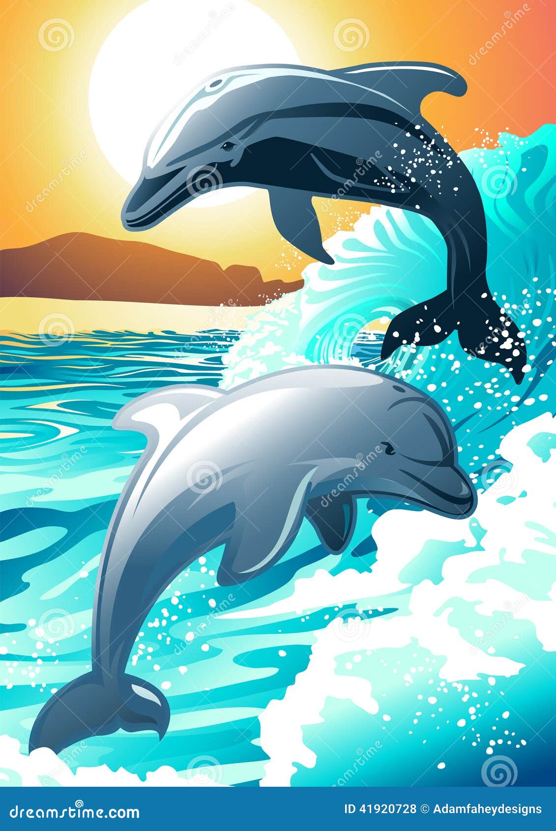 Dolphin Swimming Waring Nautical Frock, Cartoon Sea Animal Character ...