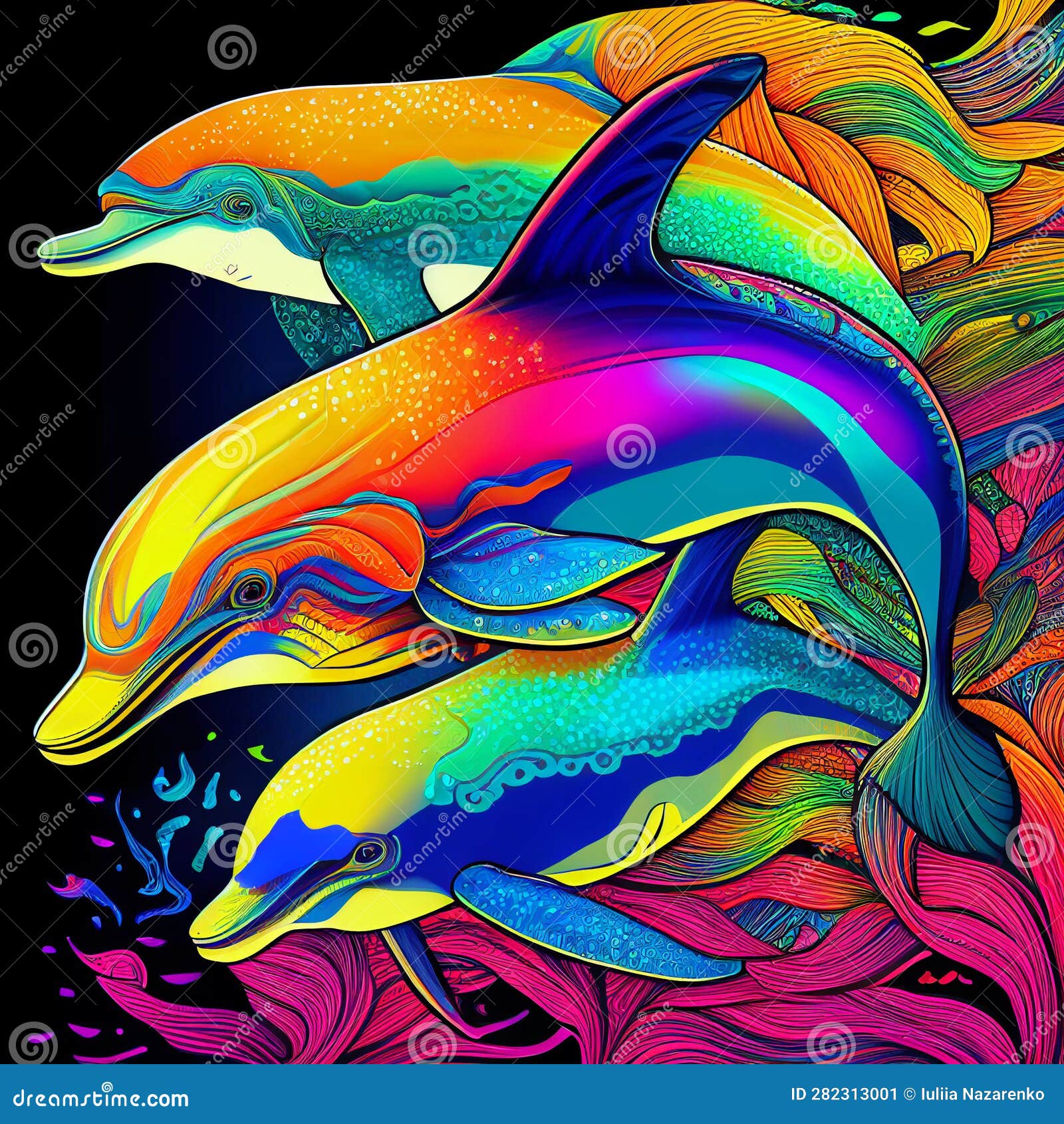 Two Dolphins in a Bright Color Palette. AI Generated Stock Illustration ...