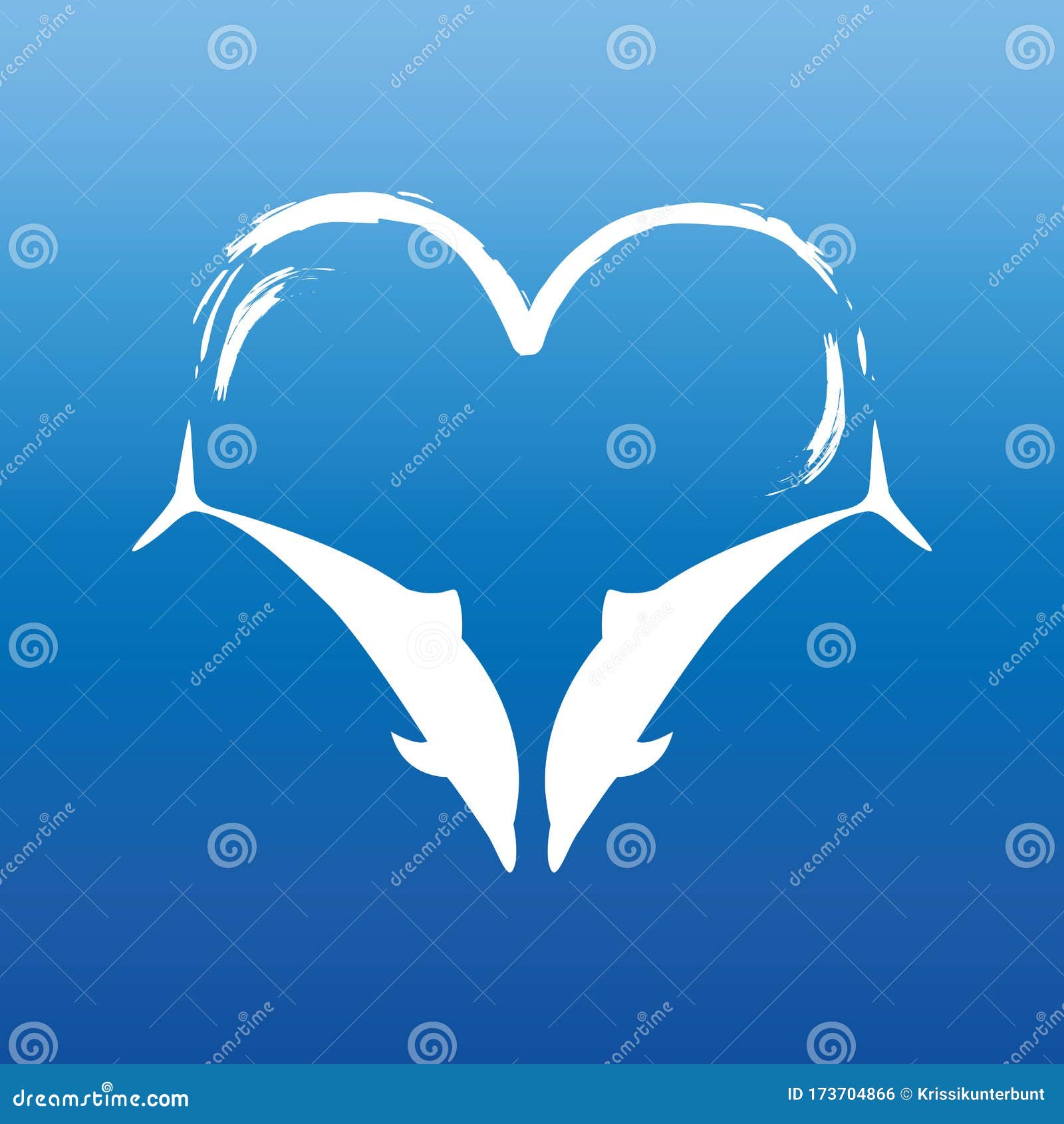 Two Dolphins Heart Shaped on Blue Background Stock Vector ...