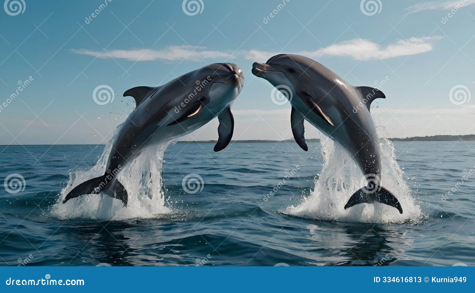 Two Dolphins Leap Out of the Water Stock Illustration - Illustration of ...