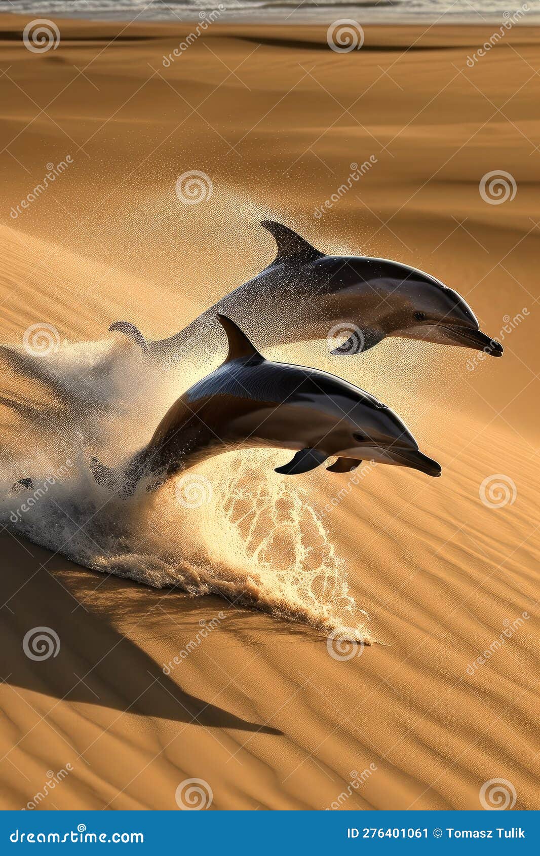 Dolphins Splashing Across the Sand Dunes, Ai Generative Stock ...