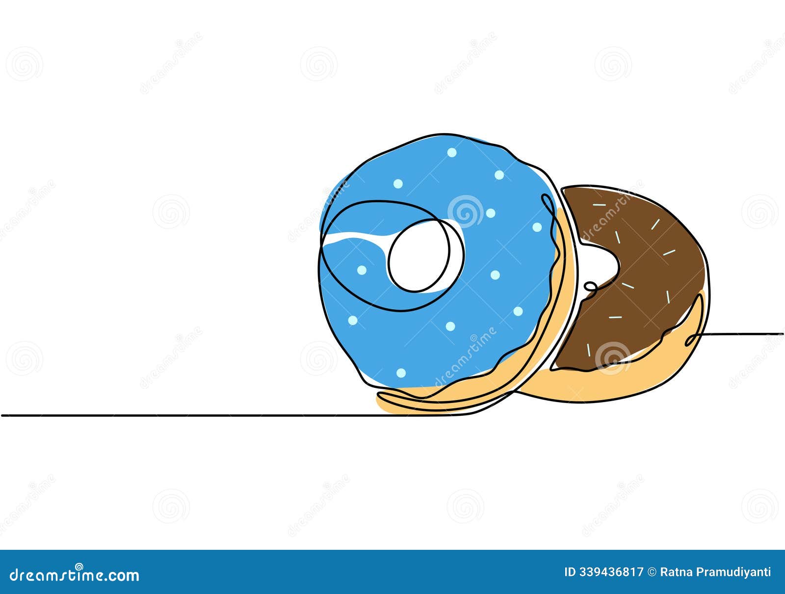 Two Donuts Illustrated in One Continuous Line Drawing. Simplified ...