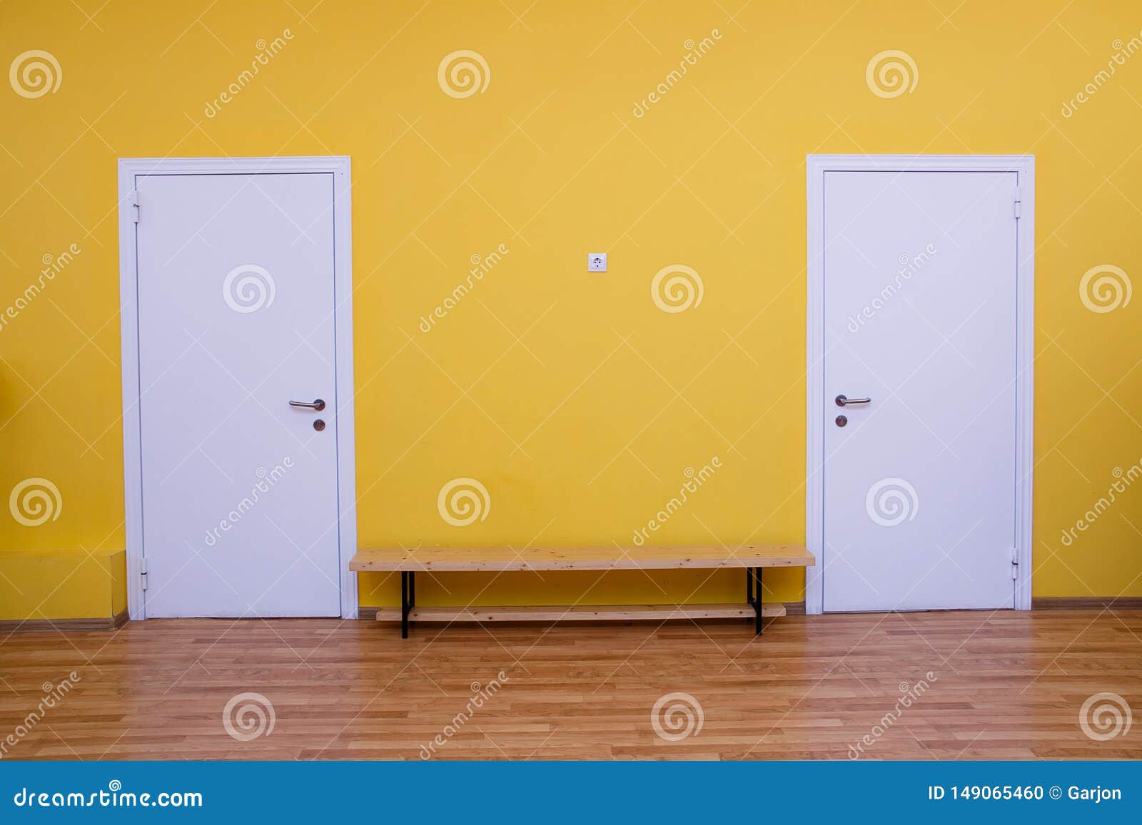 Two Doors and a Bench between the Doors Stock Photo - Image of design ...