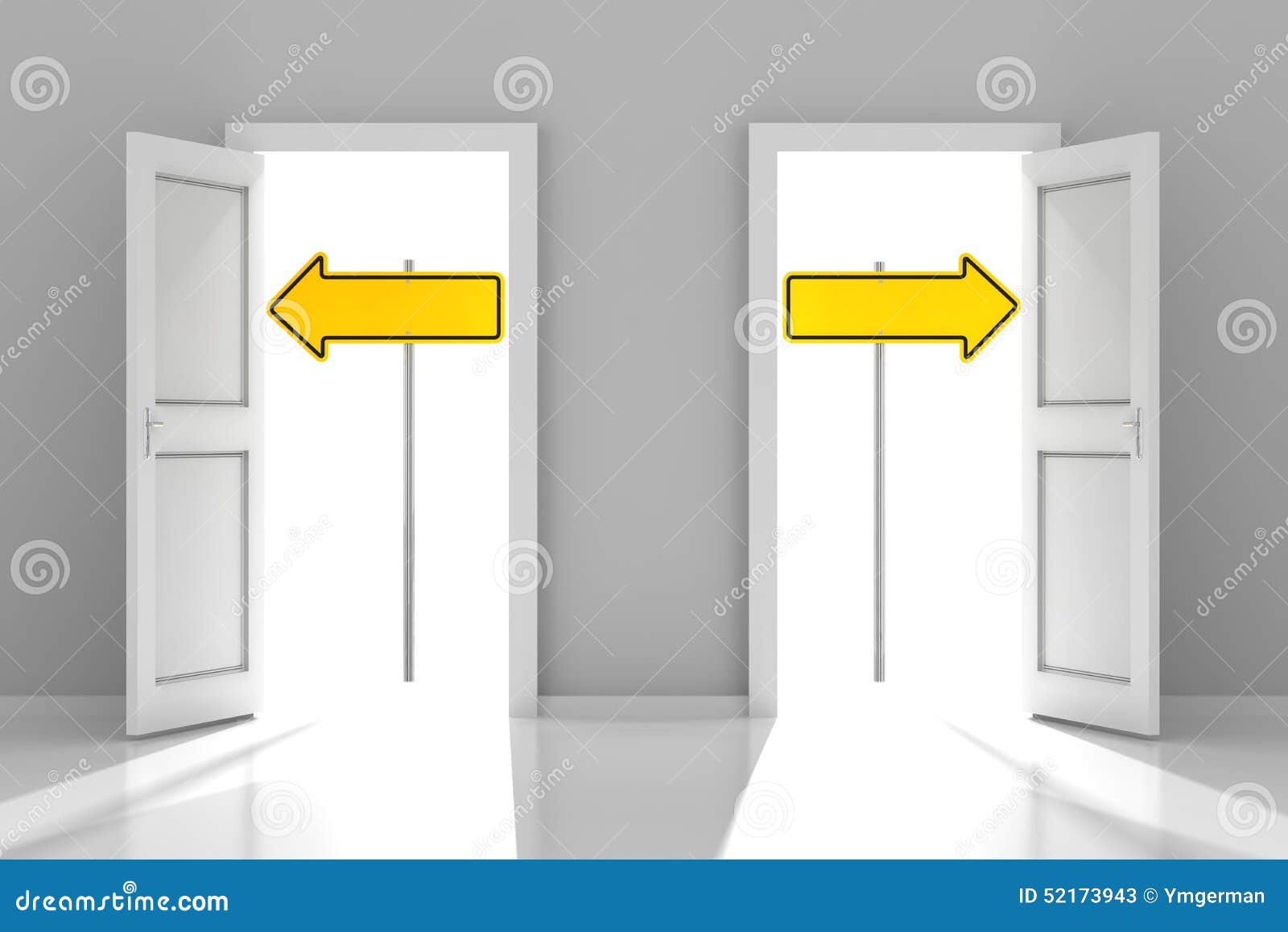 Two Doors with Directional Road Signs and Stock Illustration ...