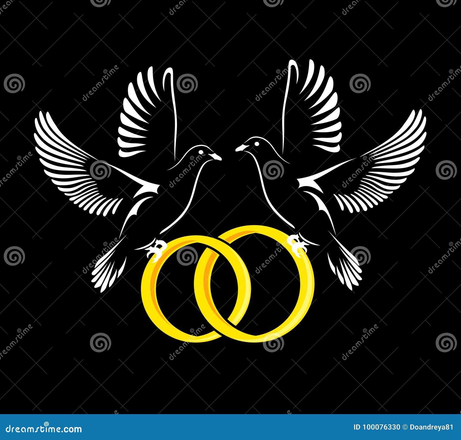 Two Doves Flying with Wedding Rings. Vector Illustration. Stock Vector ...