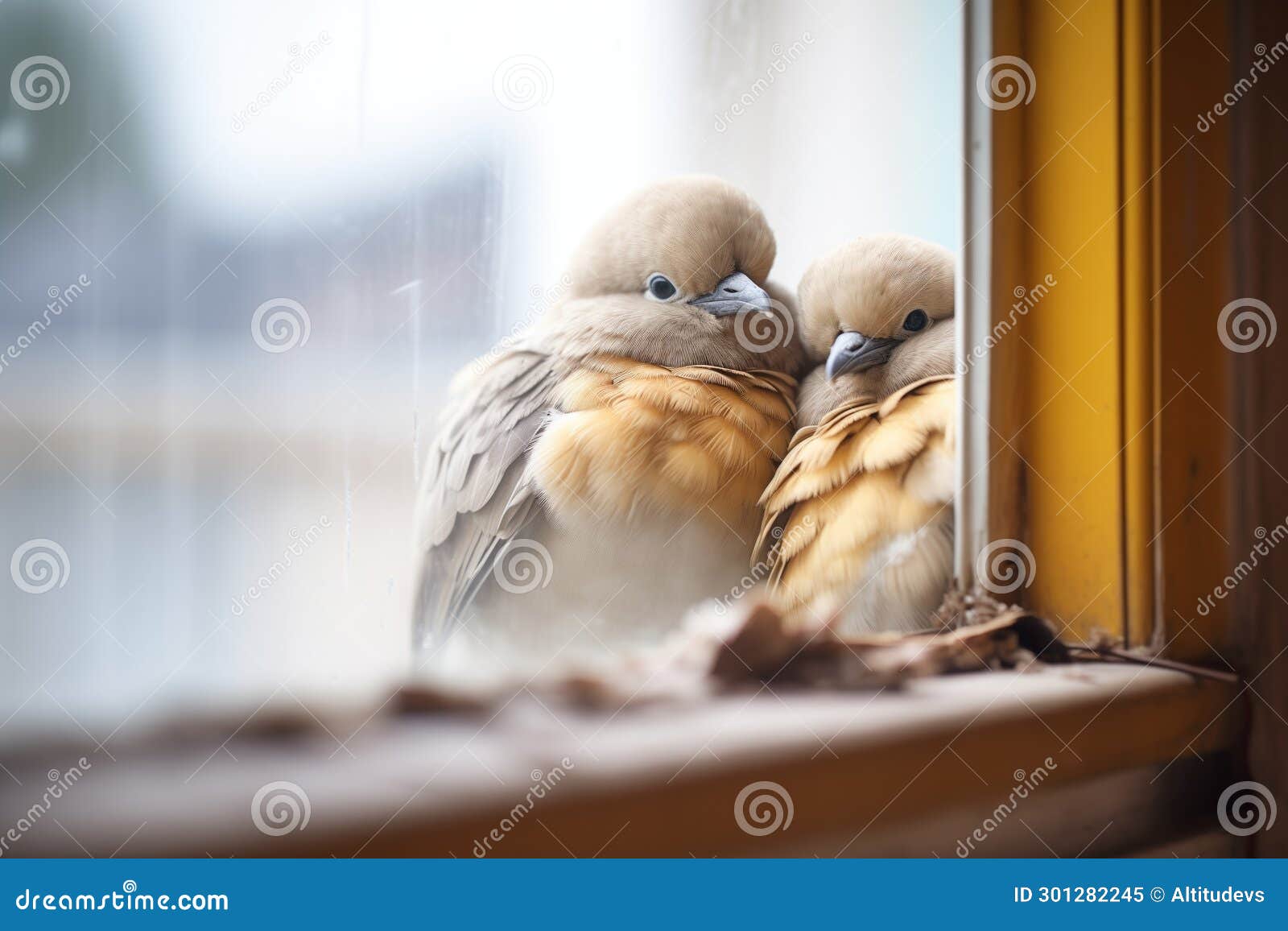 Two Doves Nestled Together on a Windowsill Stock Illustration ...