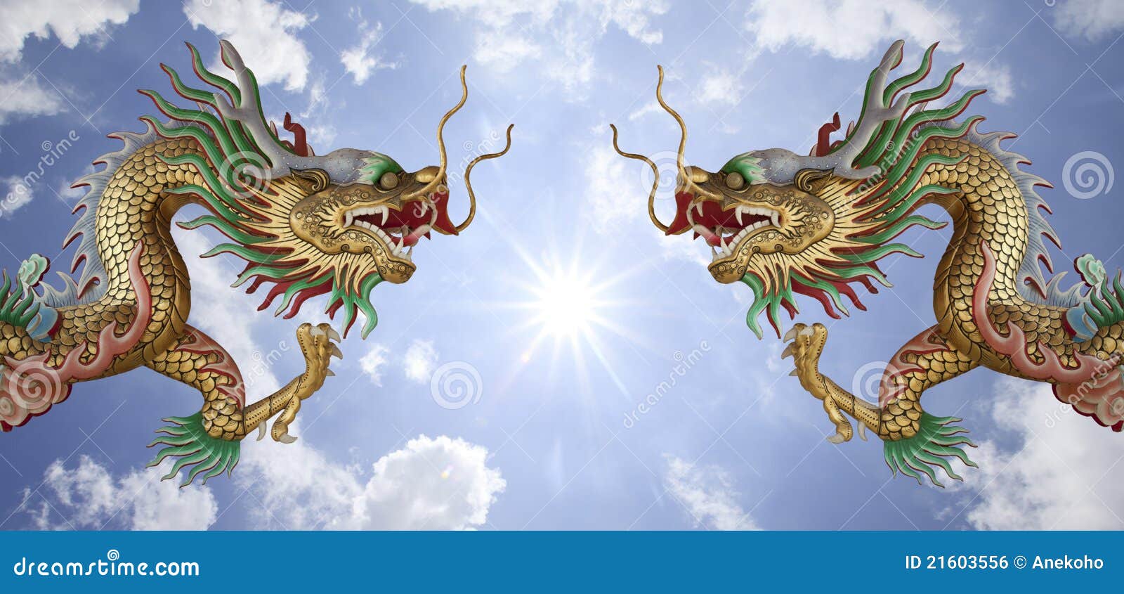 Two dragons and the sun stock photo. Image of asian, china - 21603556